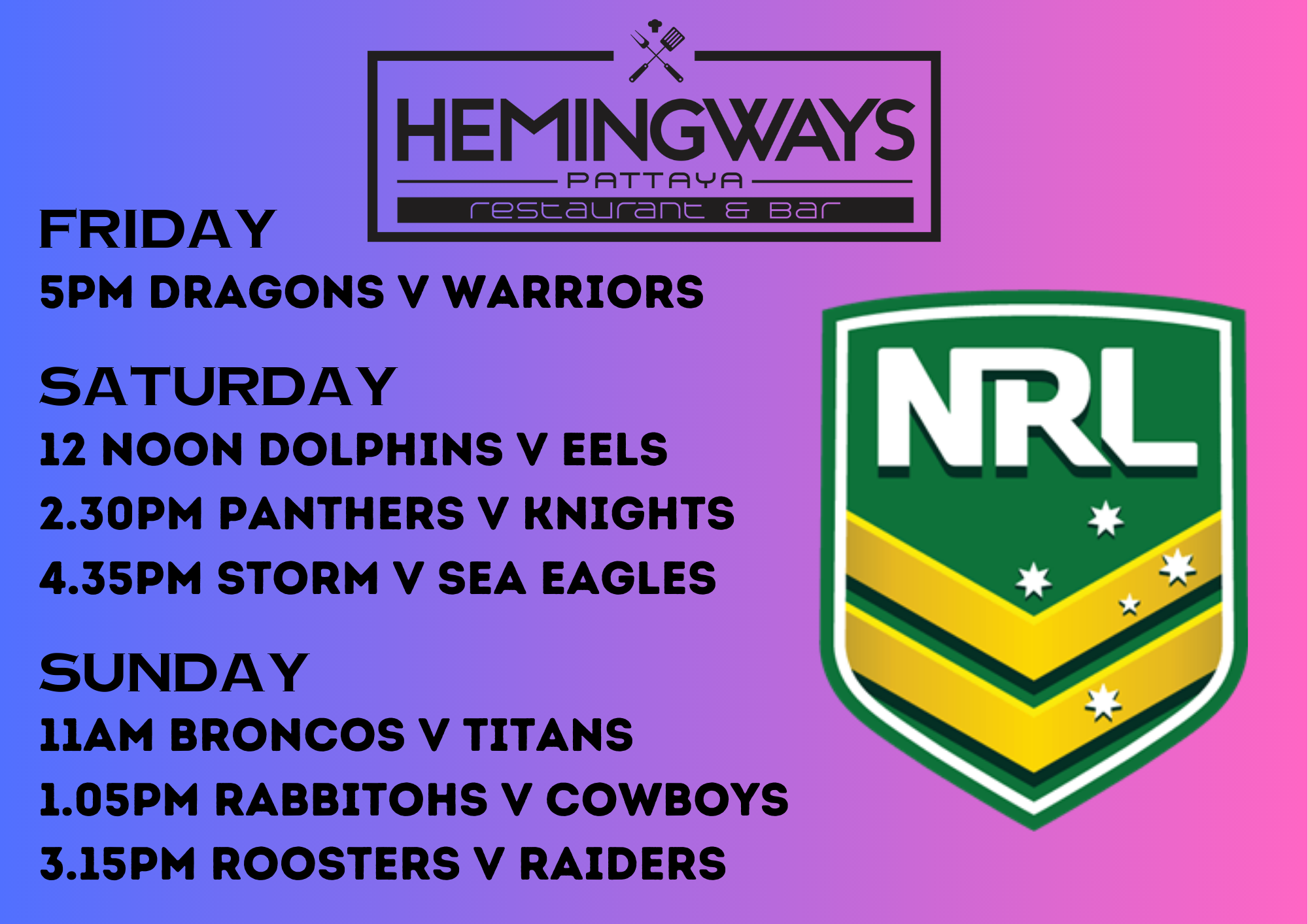 Menu | Hemingways Pattaya